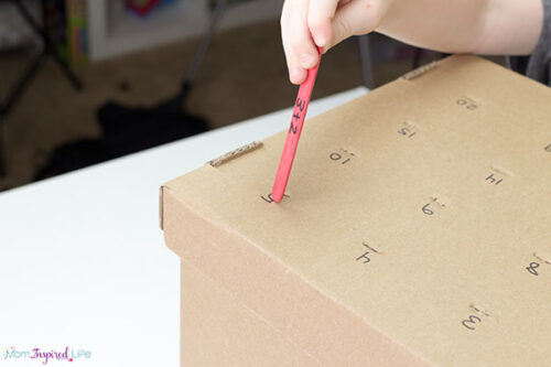 Fine Motor Math Facts Activity in a Cardboard Box
