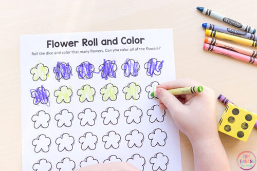 Flower Roll and Color Printable Activity for Kids