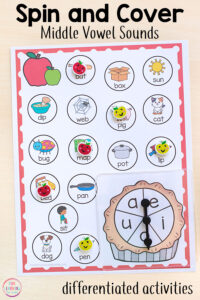 Differentiated Apple Theme Spin and Cover Math and Literacy Activities