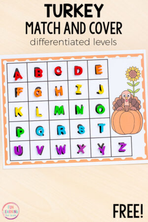 Thanksgiving Turkey Match and Cover the Alphabet Printable