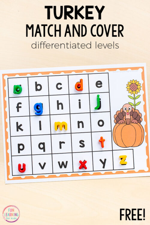 Thanksgiving Turkey Match and Cover the Alphabet Printable