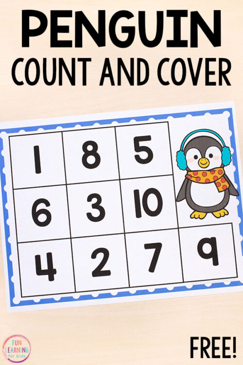Penguin Count and Cover Printable Counting Activity Mats