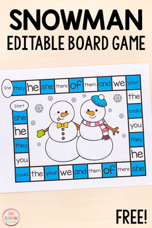 Editable Snowman Board Game Free Printable