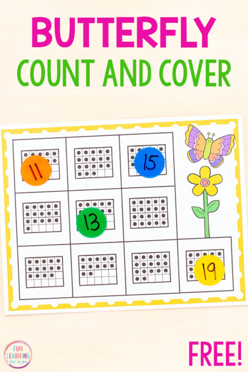 Butterfly Count and Cover Printable Mats for Preschool