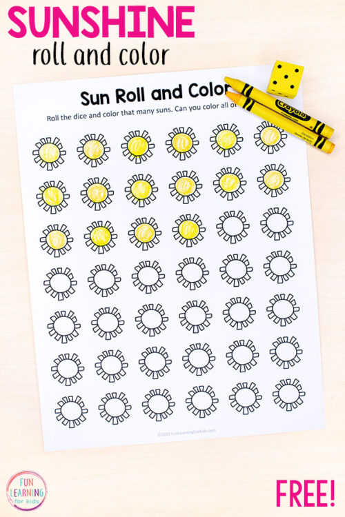 Sun Roll and Color Numbers and Counting Printable