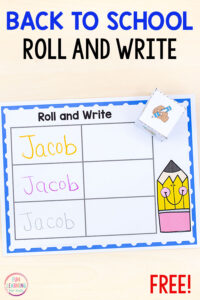 Printable Roll and Write Your Name Activity for Back to School
