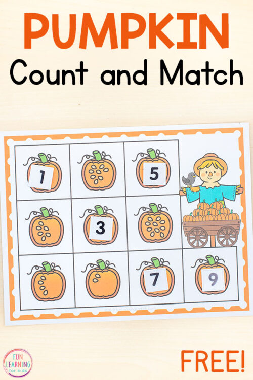 Pumpkin Count and Match Mats Counting Activity for Preschool