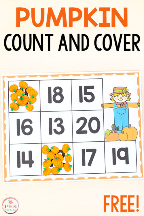 Pumpkin Count and Cover Numbers Printable Mats