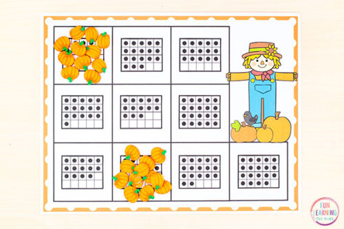 Pumpkin Count and Cover Numbers Printable Mats