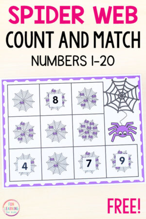 Spider Web Count and Match Counting Activity Printable