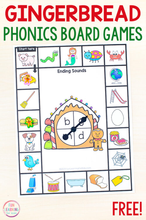 Gingerbread Theme Free Printable Phonics Board Games
