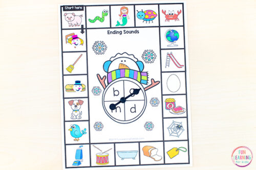 Snowman Theme Phonics Board Game Printables
