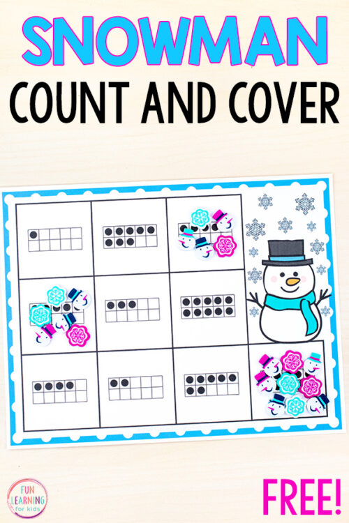Snowman Count and Cover Math Activity Printable for Preschool