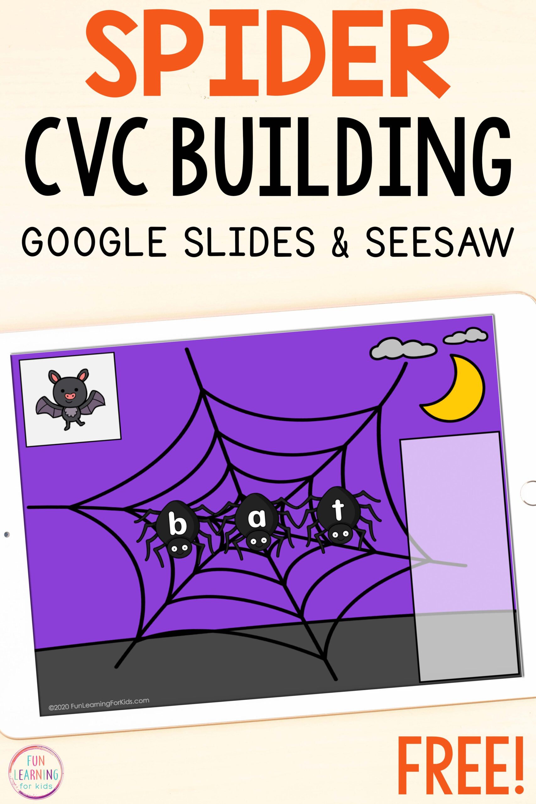 Digital Spider Web CVC Word Building Activity