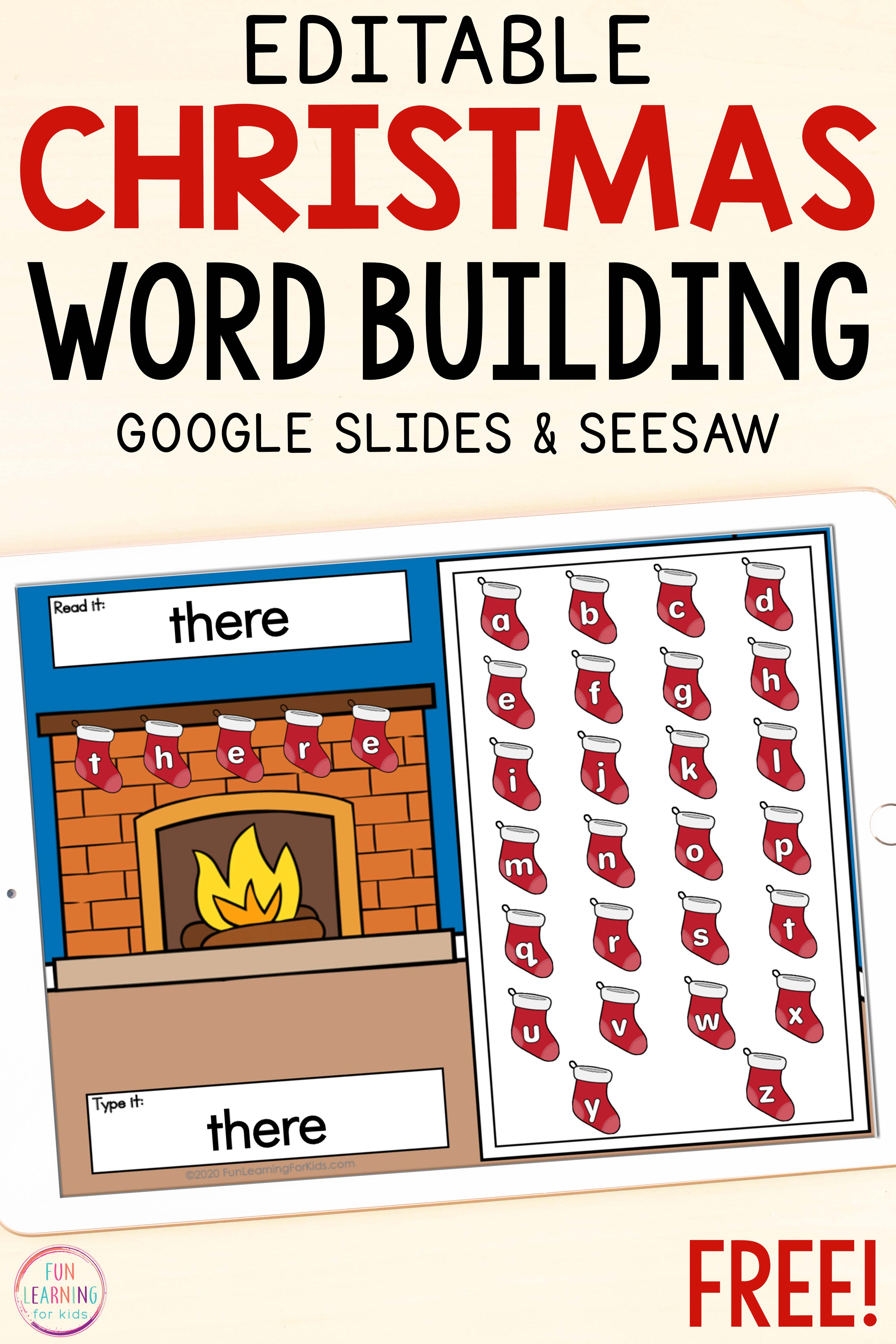 Editable Stocking Word Building Digital Activity