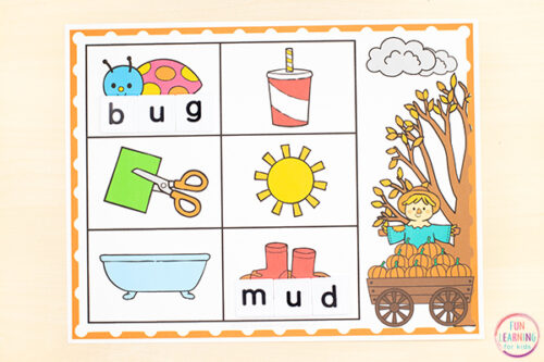 Fall CVC Word Building Mats Free Printable