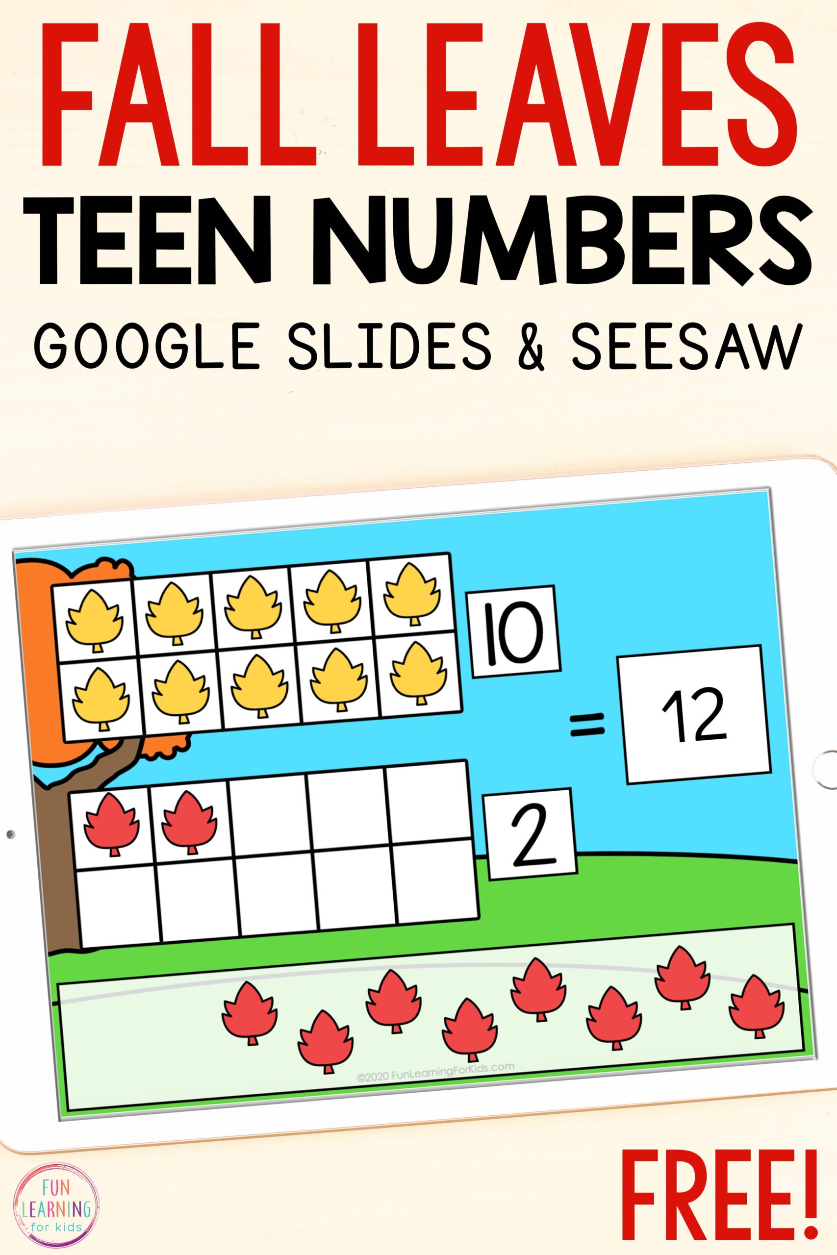 Digital Fall Leaves Teen Numbers Activity