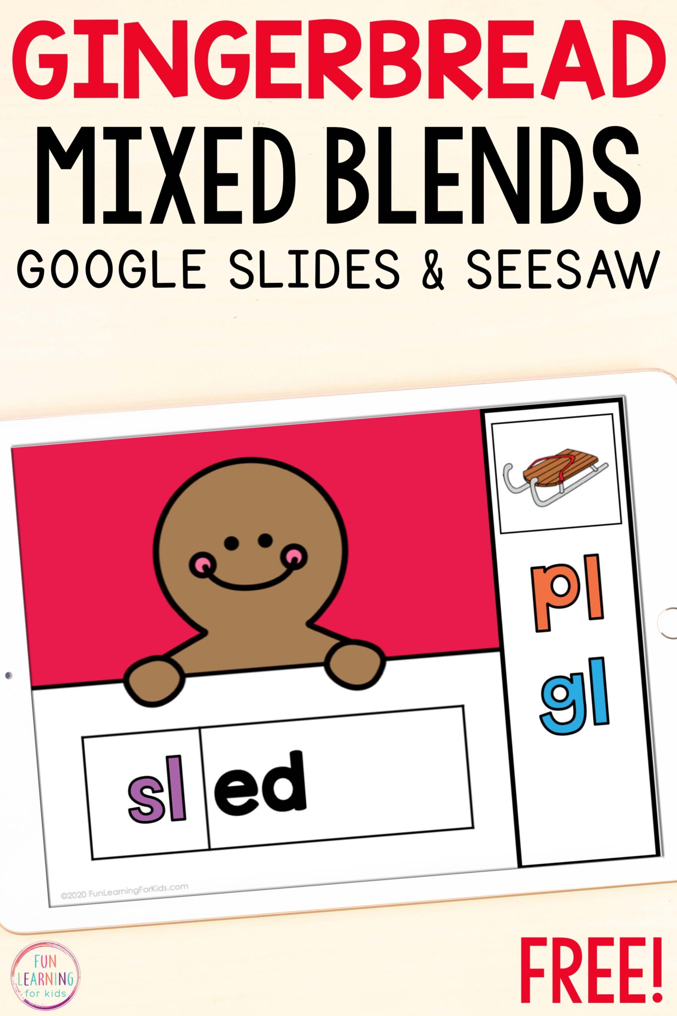 Digital Gingerbread Mixed Blends Phonics Activity
