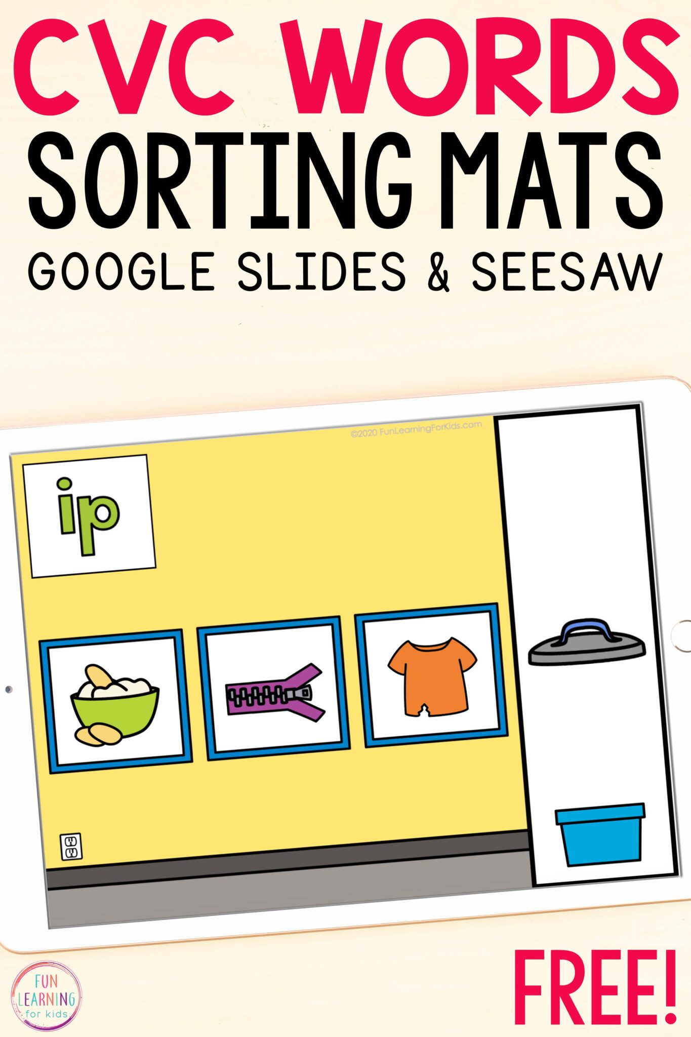 Digital CVC Word Sorting Activity for Google Slides and Seesaw