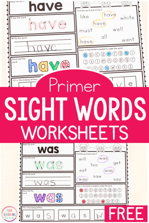 Free Printable Sight Word Worksheets