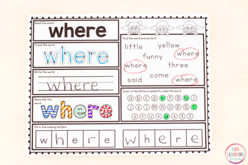 Free Printable Pre-K Sight Word Worksheets