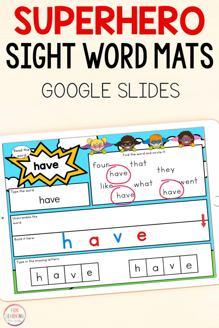 Awesome Superhero Sight Word Mats for Google Slides