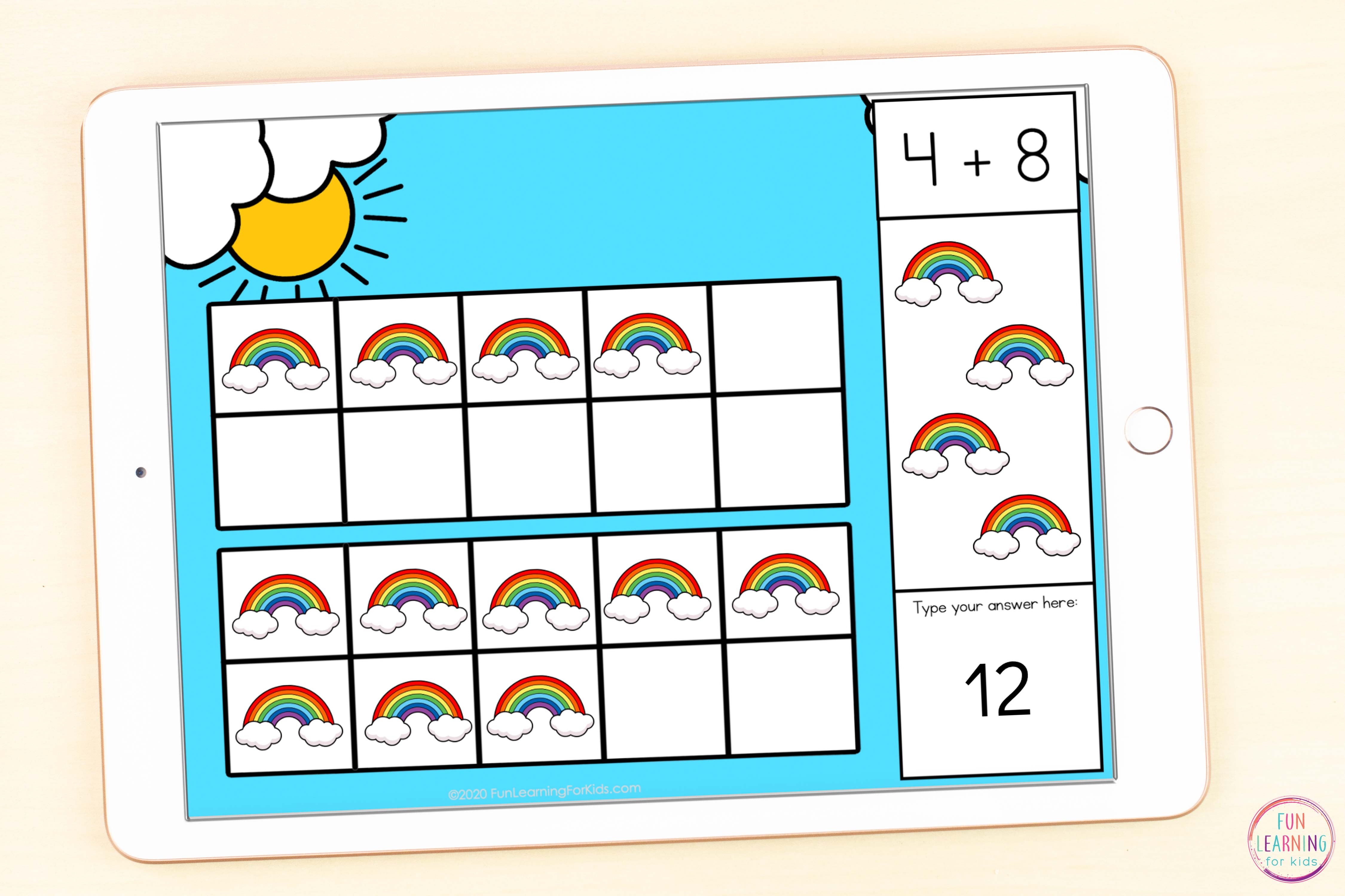 Digital Rainbow Addition Within 20 Math Activity