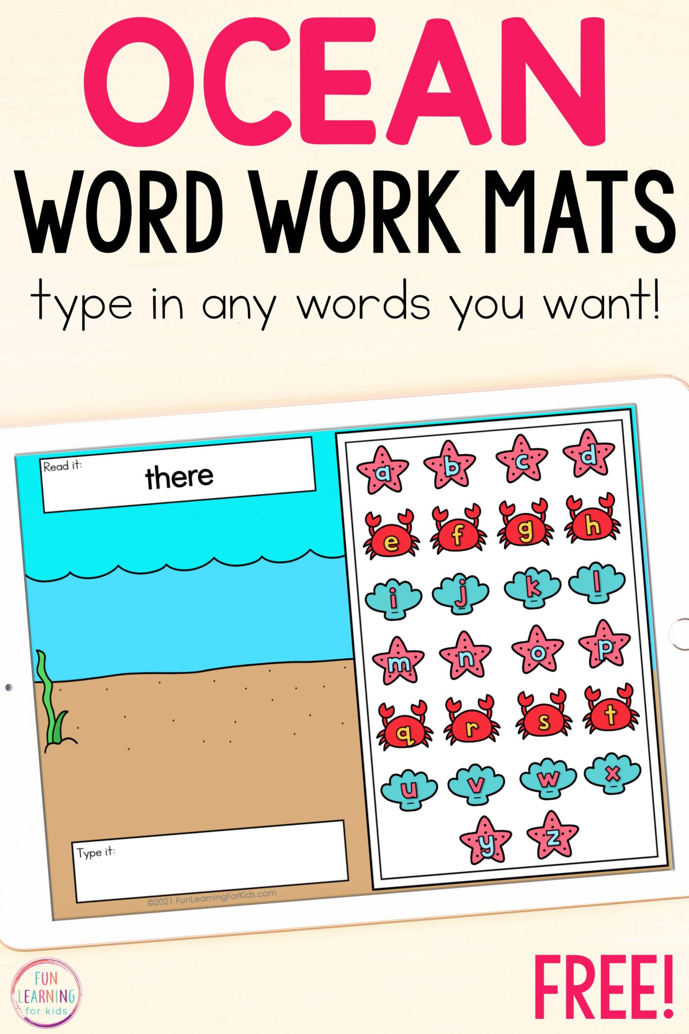 Digital Ocean Word Work Mats for Preschool and Kindergarten
