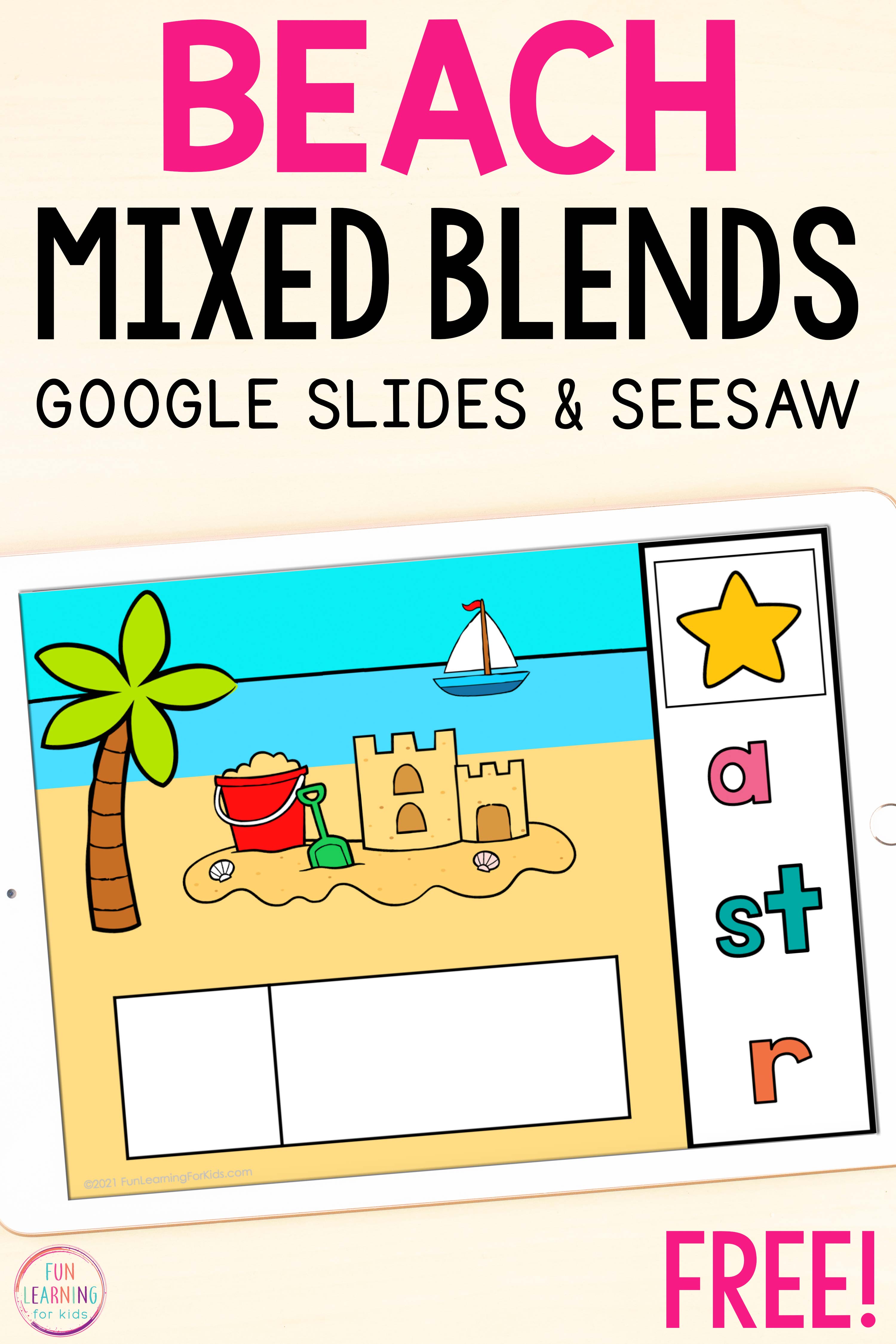 Digital Beach Mixed Blends Literacy Activity