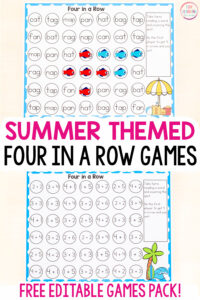 Editable Summer Four in a Row Games Free Printables