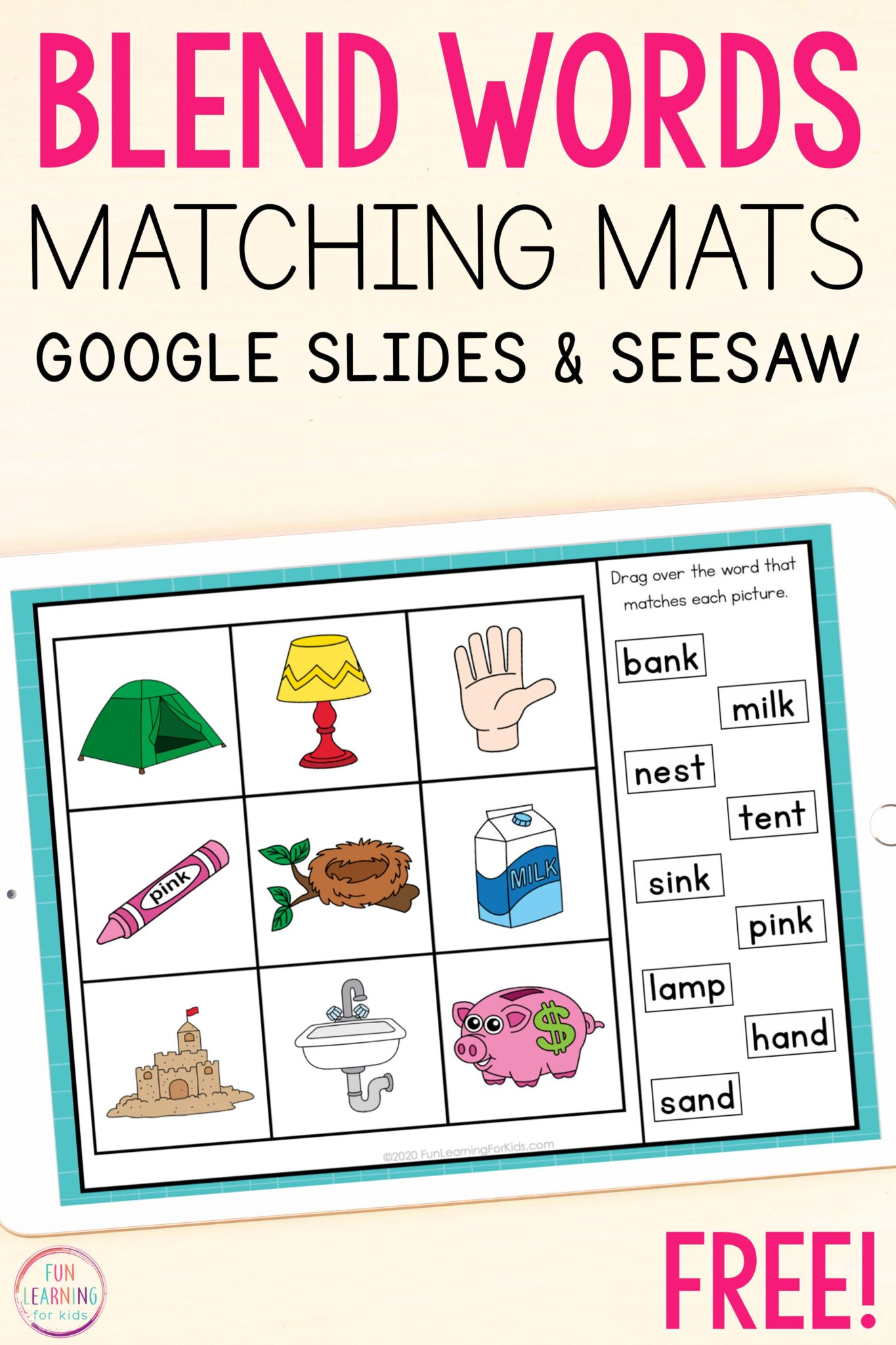 Digital Blend Words Matching Mats for Kindergarten