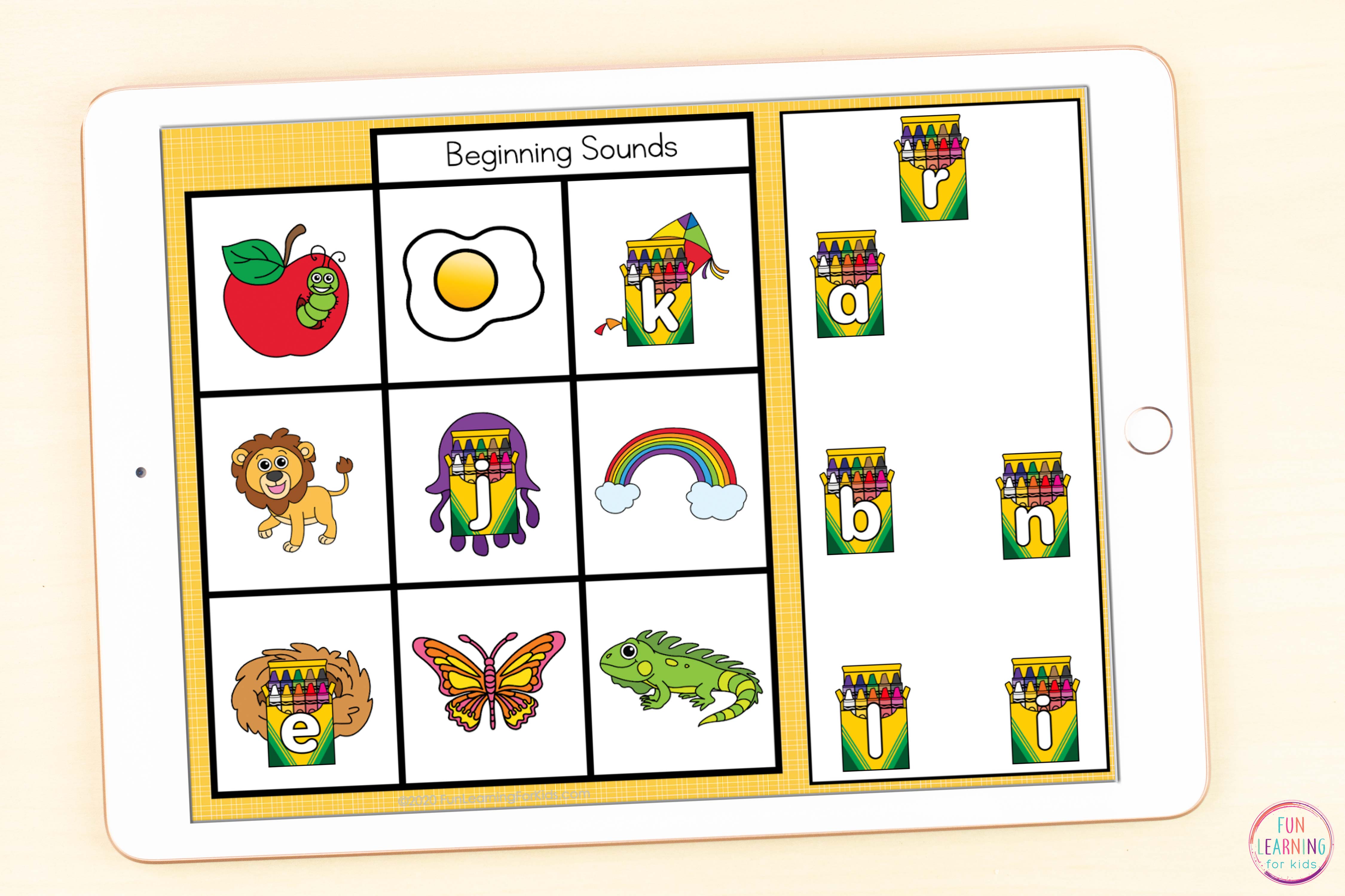 Digital Back to School Letter Sounds Matching Activity