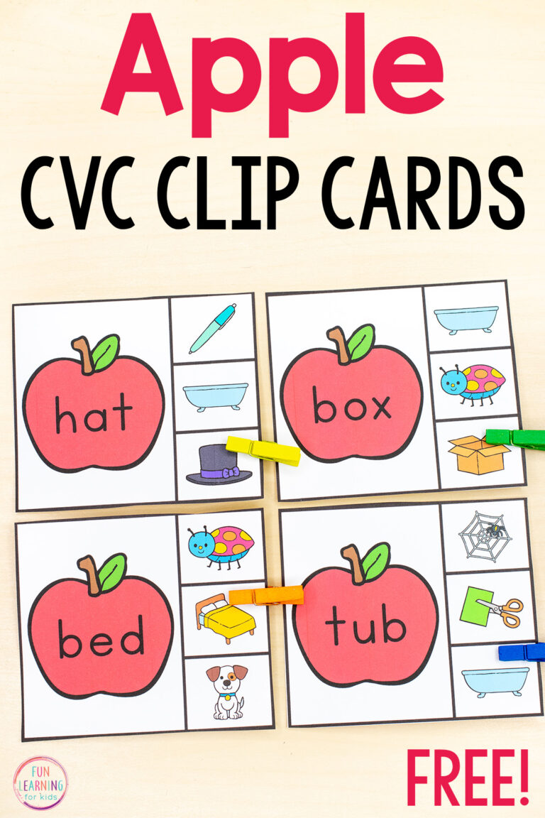 Apple CVC Matching Clip Cards Printable for Kindergarten