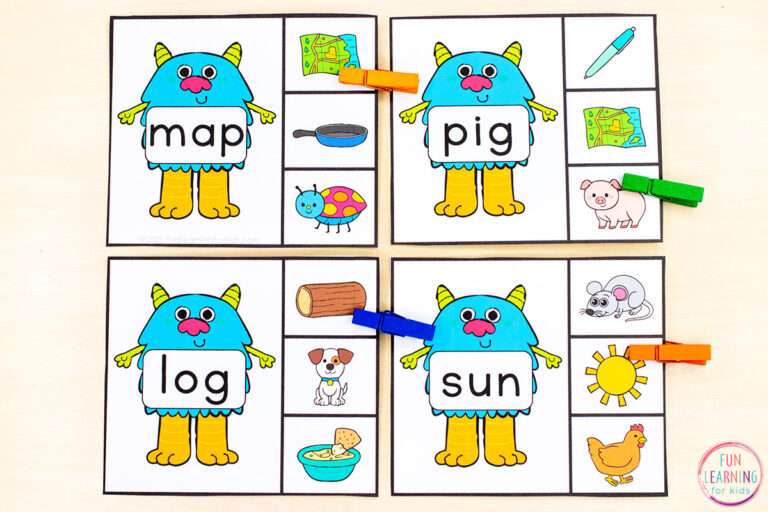Silly Monster CVC Clip Cards Free Printable