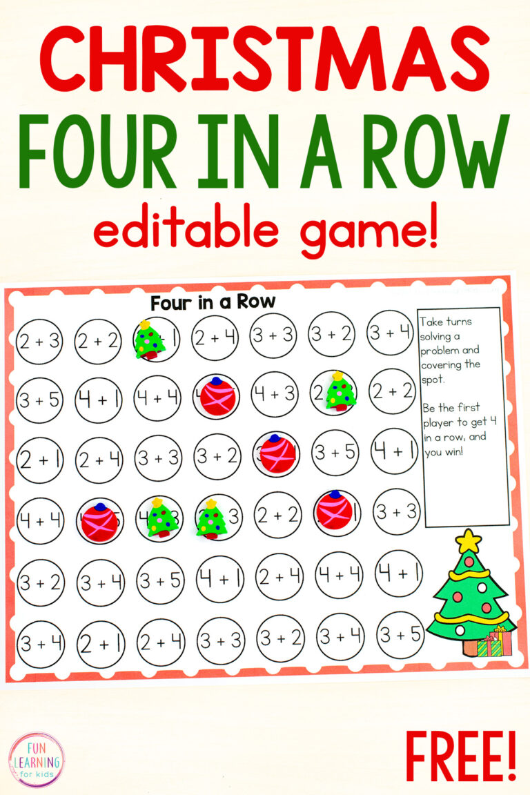 Editable Christmas Tree Four in a Row Literacy Printable