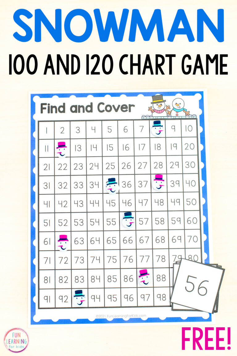 Snowman 100 and 120 Chart Find and Cover Printable Number Mats
