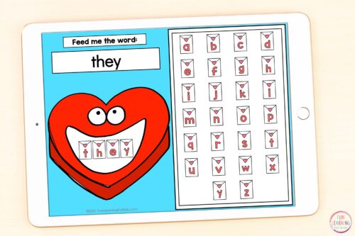 Digital Feed the Heart Words Activity for Kindergarten