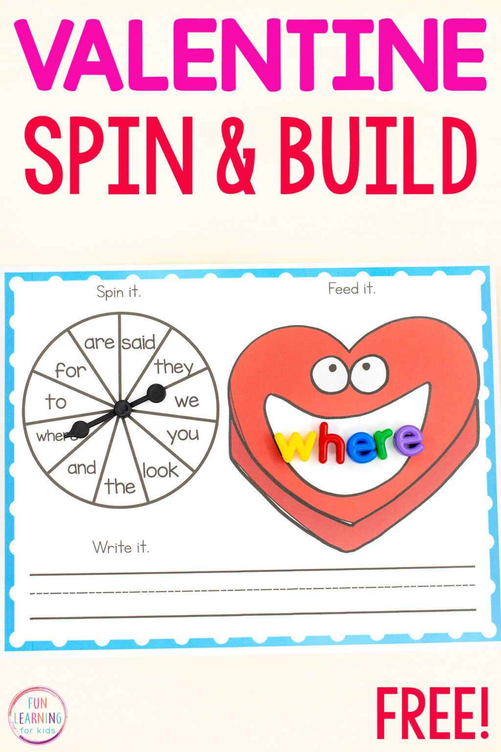 Editable Valentine's Day Spin and Build Word Work Mats