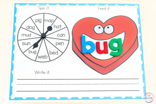 Editable Valentine's Day Spin and Build Word Work Mats