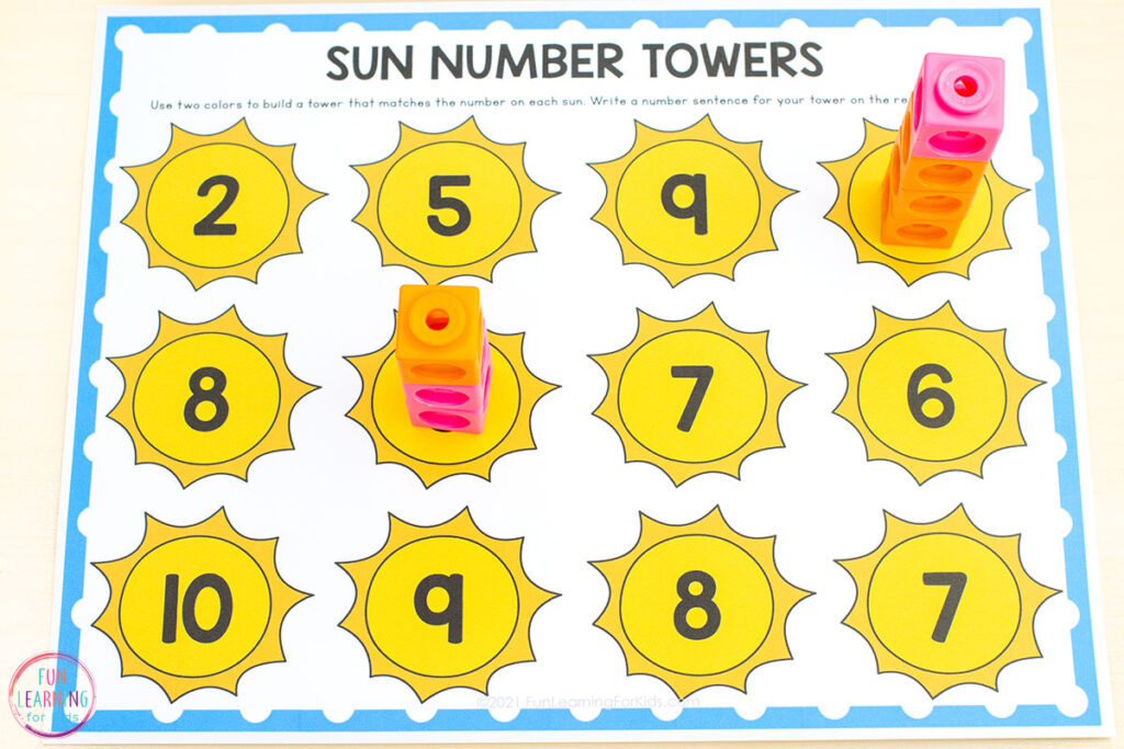 Sun Number Towers Printable Math Activity Sun Number Towers Printable Math Activity