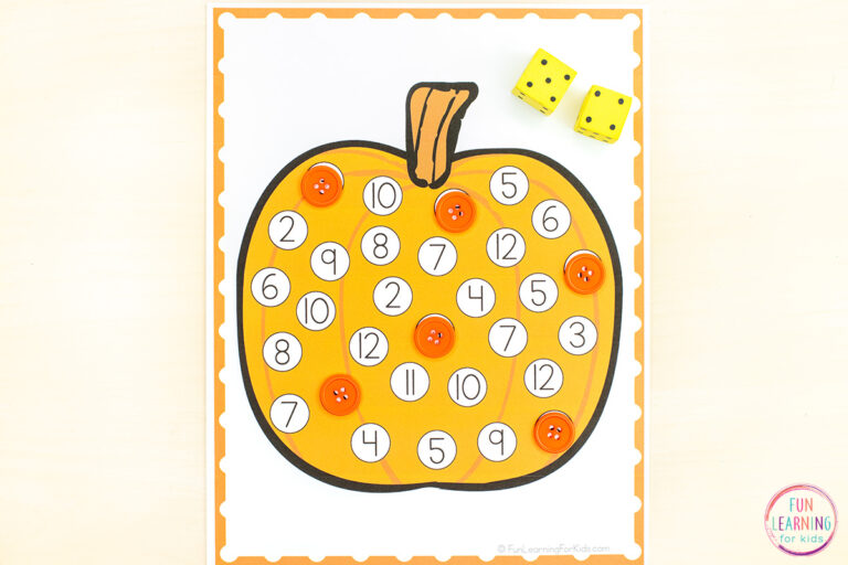 Pumpkin Roll and Cover Number Mats Free Printable
