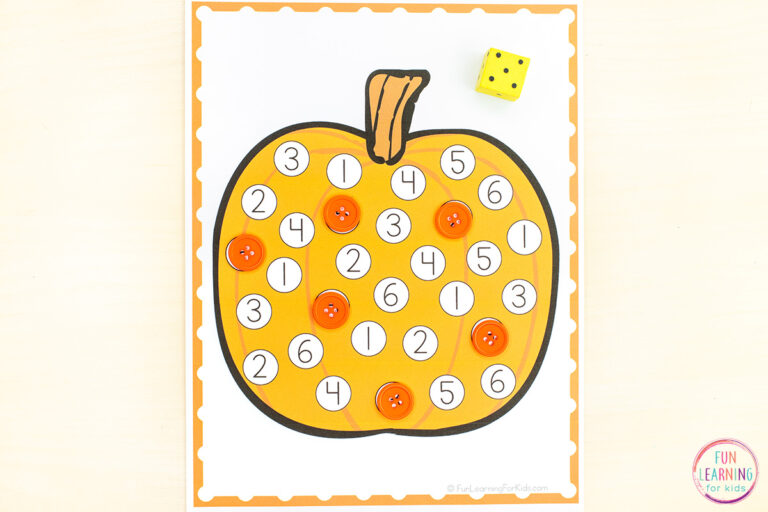 Pumpkin Roll and Cover Number Mats Free Printable