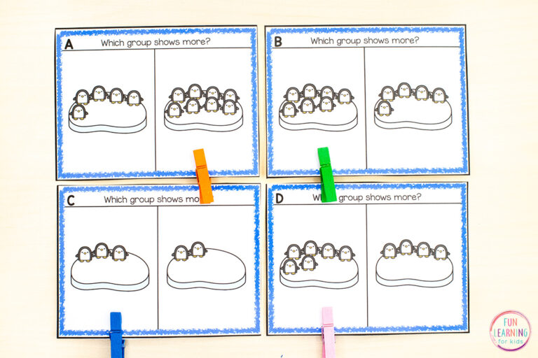 Penguin Comparing Sets Clip Cards Free Printable