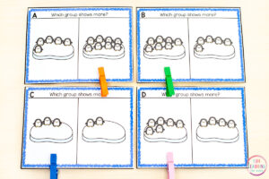 Penguin Comparing Sets Clip Cards Free Printable