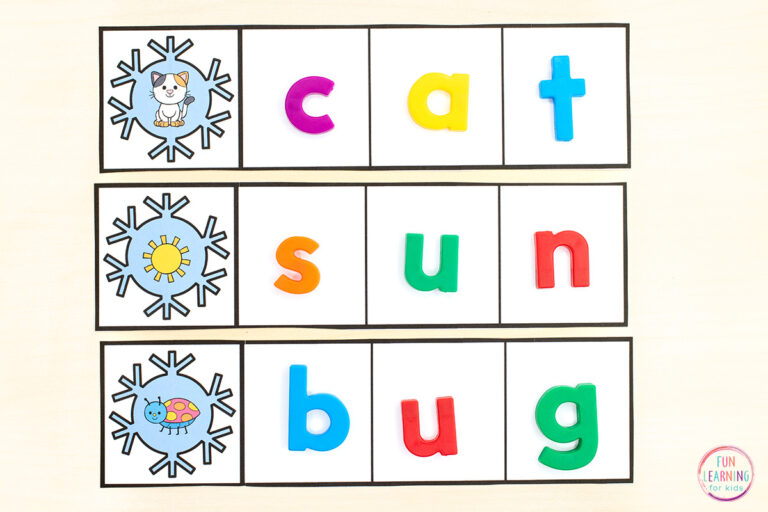 Snowflake CVC Word Building Strips for Kindergarten
