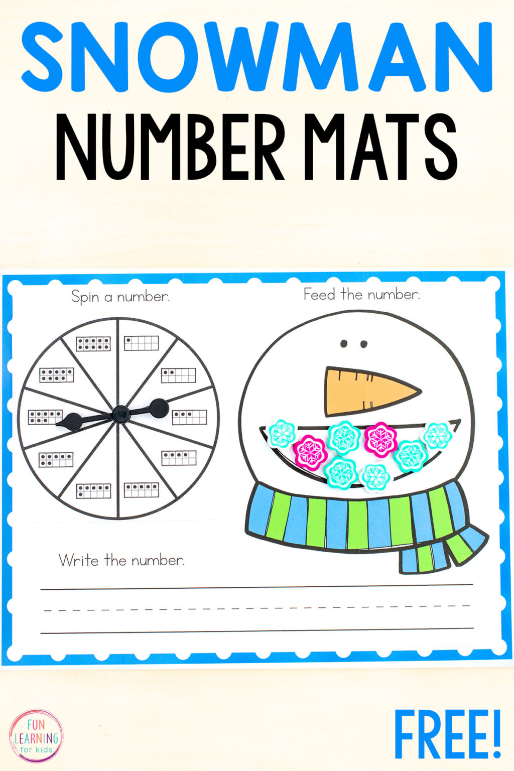 Snowman Number Spin & Build Mats Free Printable