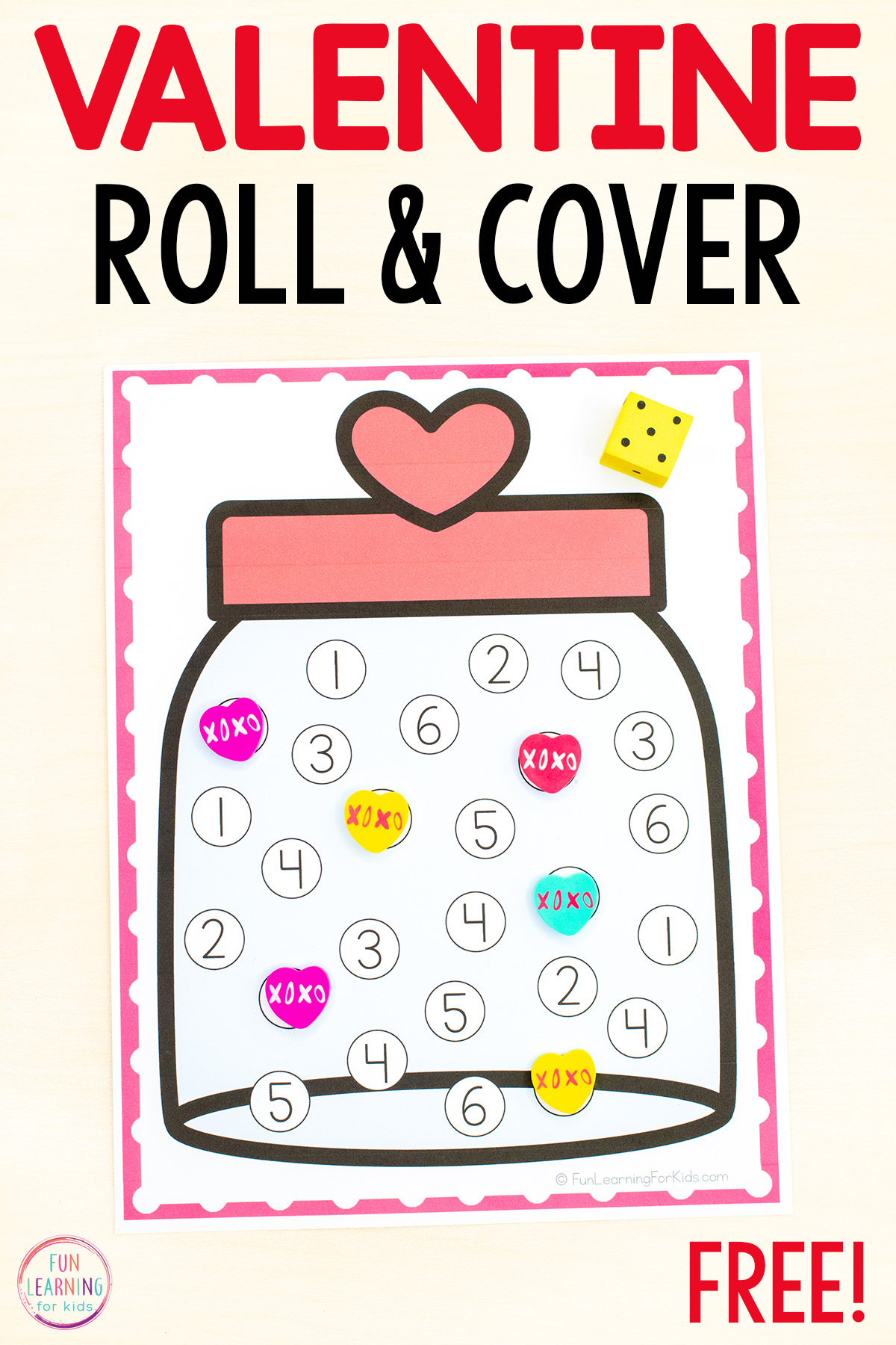Valentine s Day Roll And Cover The Number Free Printable Valentine s Day Roll And Cover The Number Free Printable