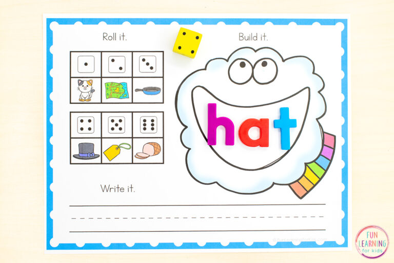 Rainbow CVC Activity Roll, Build, Write Mats Free Printable