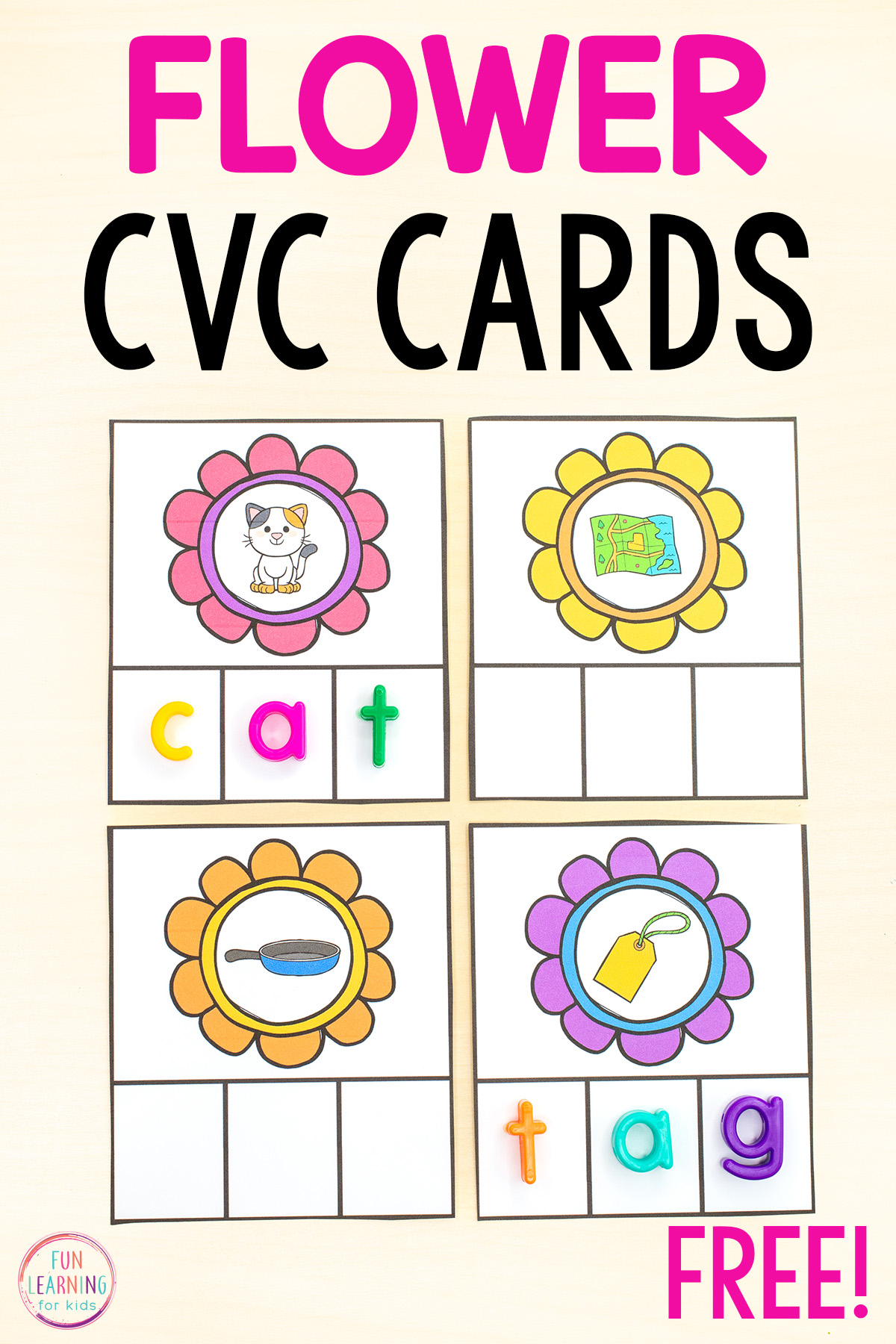 Flower CVC Word Building Cards Free Printable Flower CVC Word Building Cards Free Printable