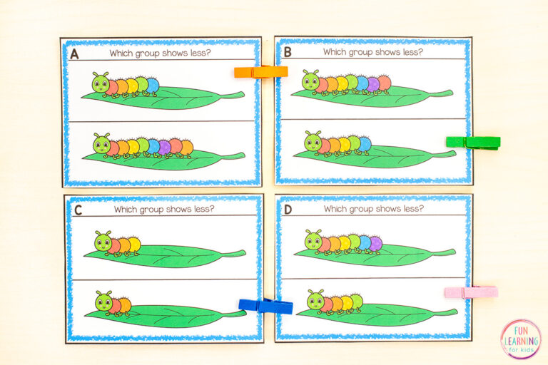 Caterpillar Comparing Sets Clip Cards Free Printable